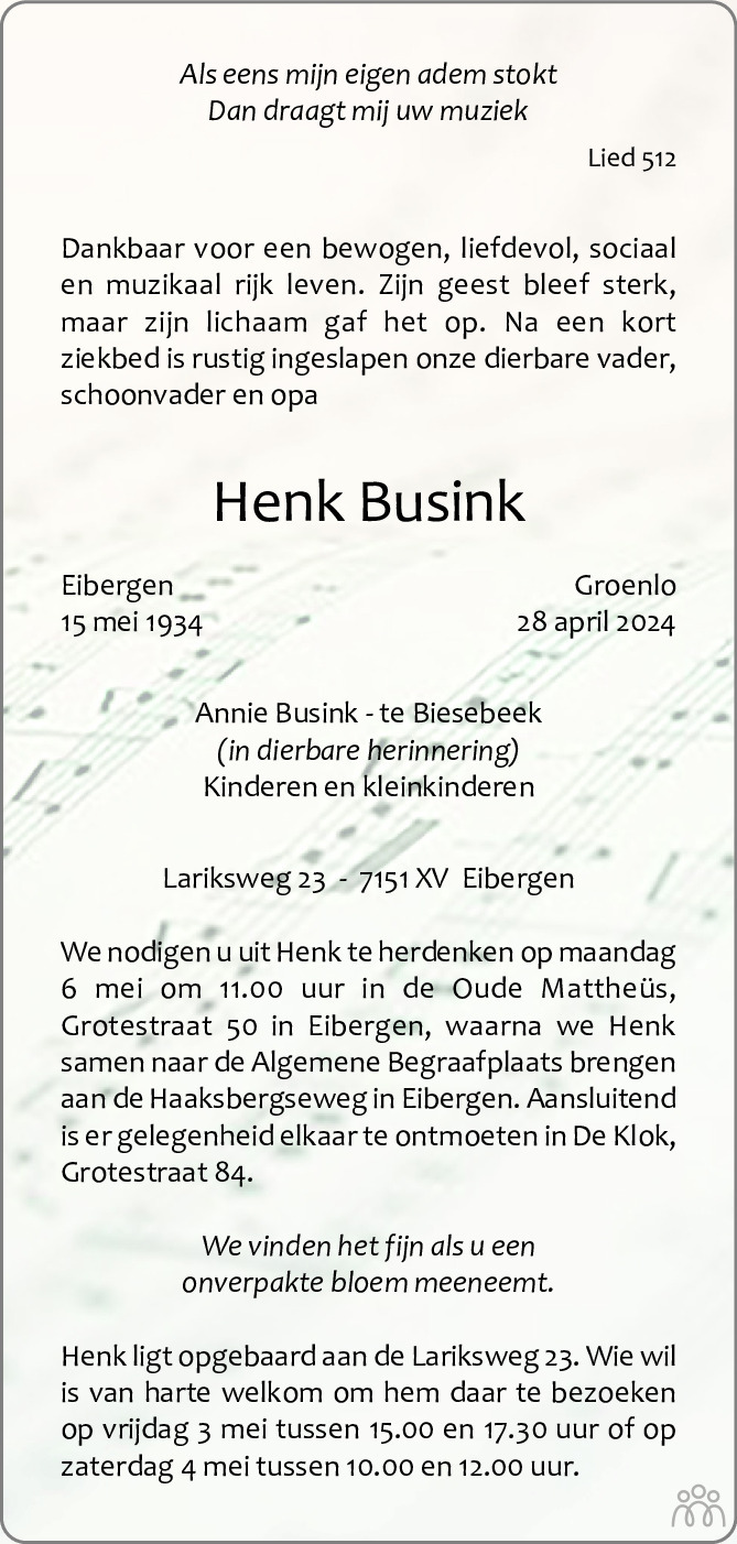 Henk Busink 28-04-2024 overlijdensbericht en condoleances - Mensenlinq.nl