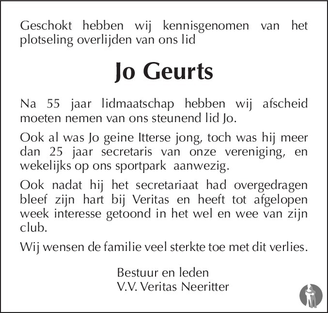 Jo Geurts 01-03-2016 overlijdensbericht en condoleances - Mensenlinq.nl