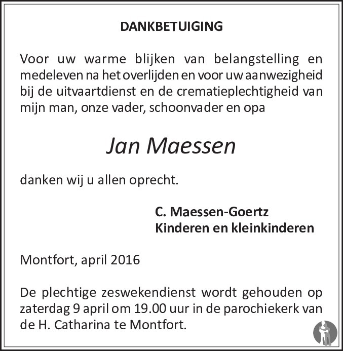 Jan (Jan van Betje) Maessen 25-02-2016 overlijdensbericht en ...