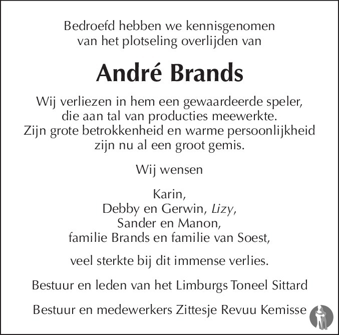 André Brands 15-01-2017 overlijdensbericht en condoleances - Mensenlinq.nl