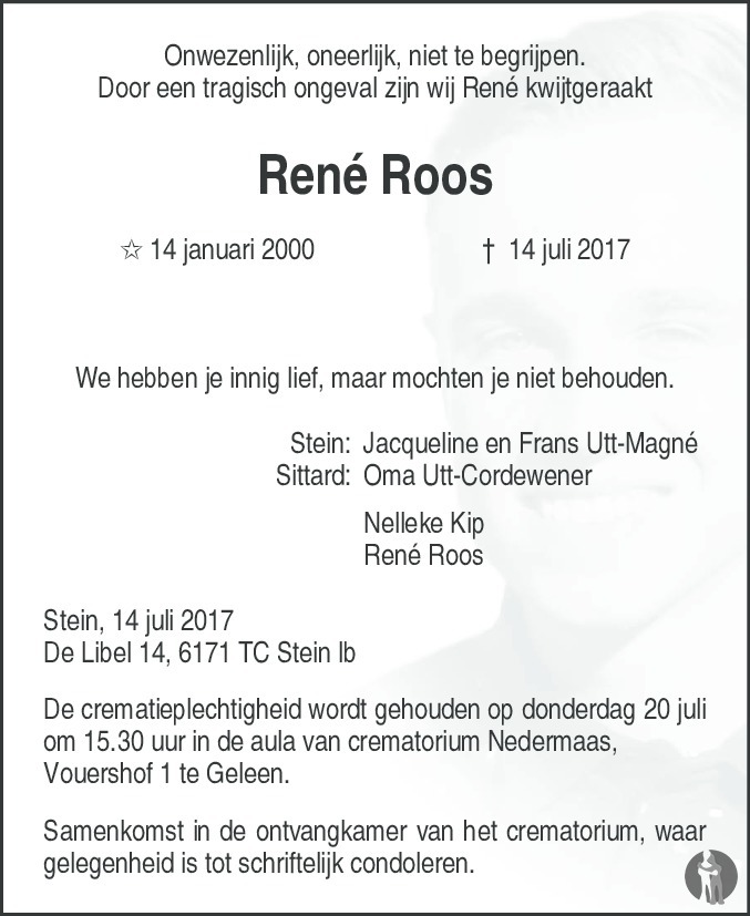 René Roos 14-07-2017 overlijdensbericht en condoleances - Mensenlinq.nl