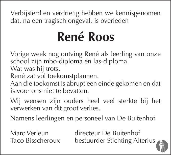 René Roos 14-07-2017 overlijdensbericht en condoleances - Mensenlinq.nl