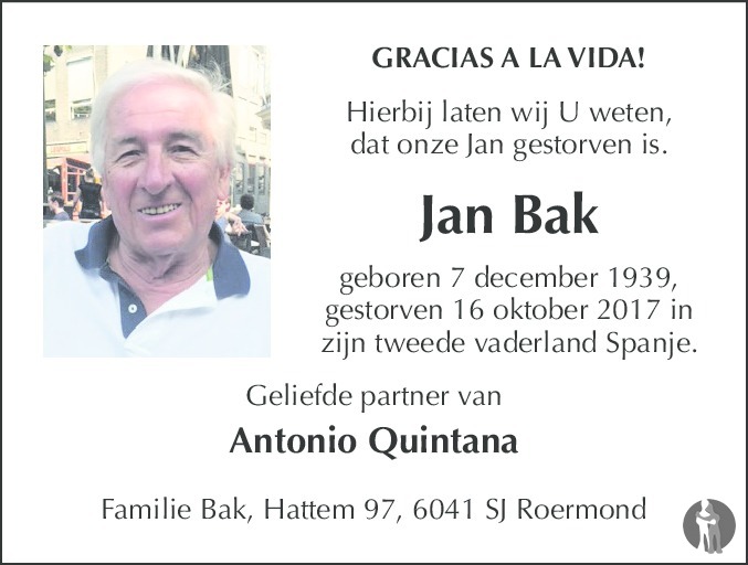 Jan Bak 16-10-2017 overlijdensbericht en condoleances - Mensenlinq.nl
