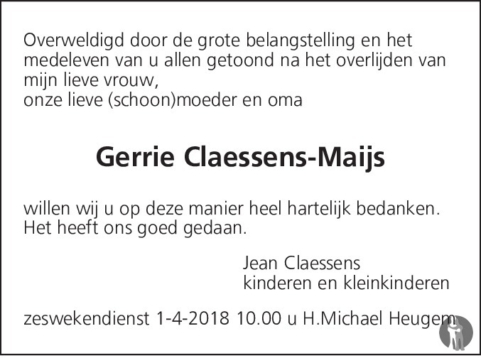 Gerrie Claessens - Maijs 12-02-2018 overlijdensbericht en condoleances ...