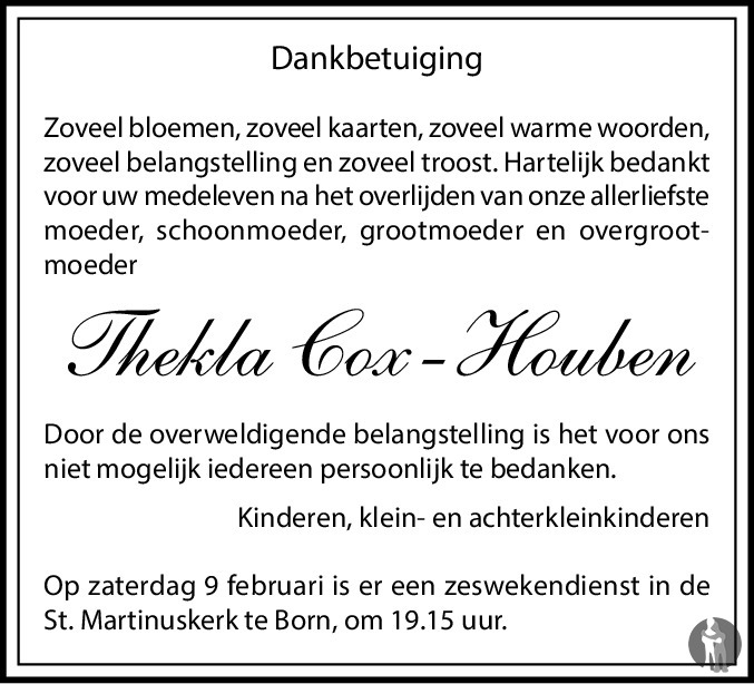 Thekla Barbara Cox - Houben 23-12-2018 overlijdensbericht en ...