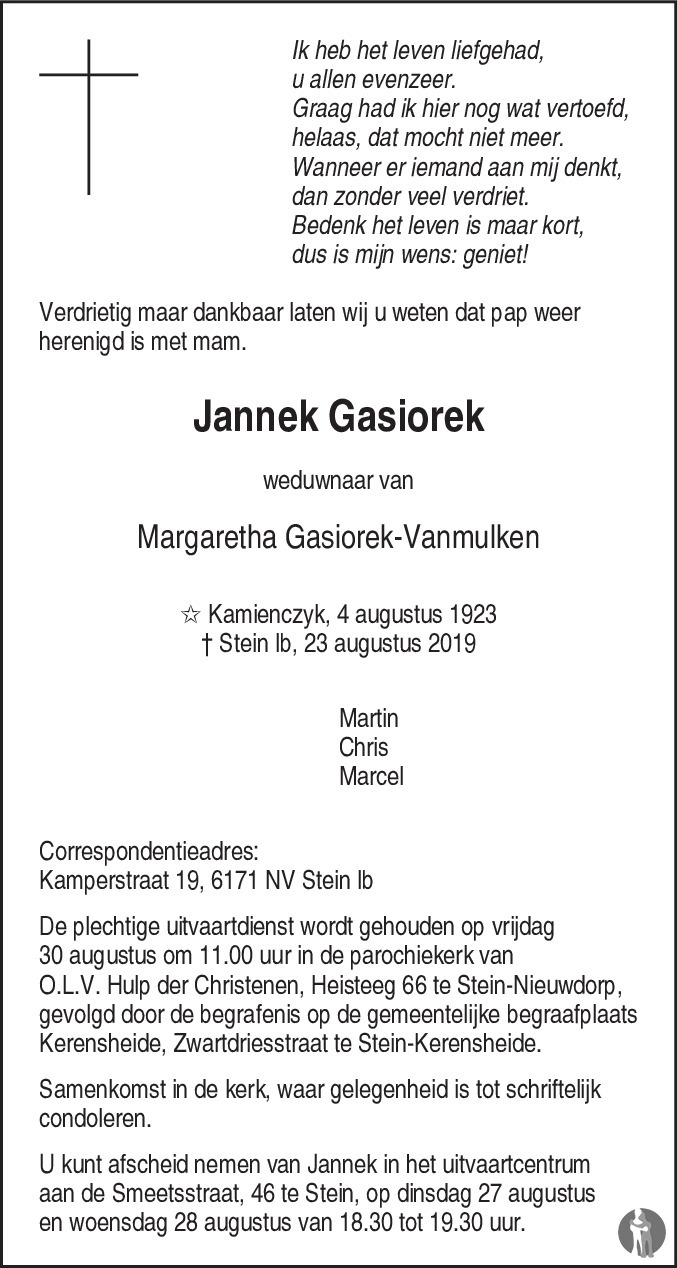 Overlijdensberichten Stein Lb | overledene