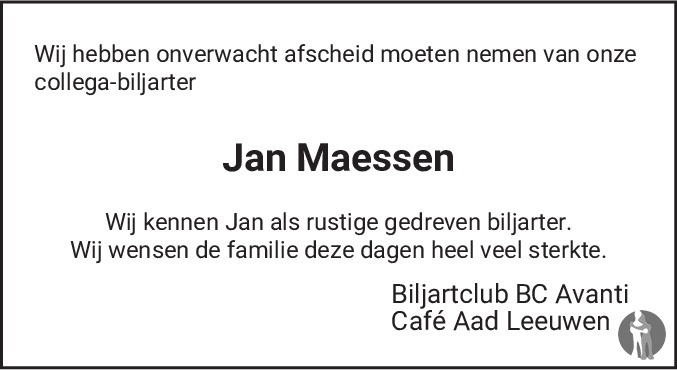 Jan Maessen 04-11-2019 overlijdensbericht en condoleances - Mensenlinq.nl