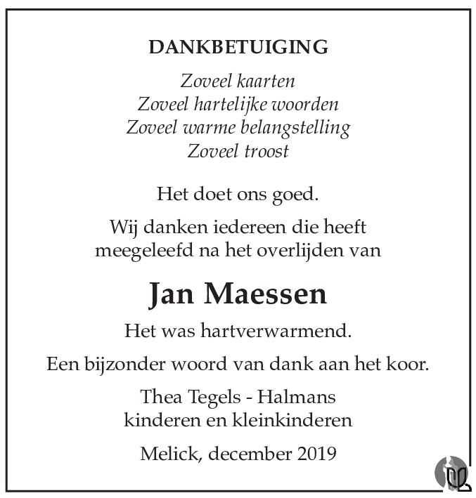 Jan Maessen 04-11-2019 overlijdensbericht en condoleances - Mensenlinq.nl