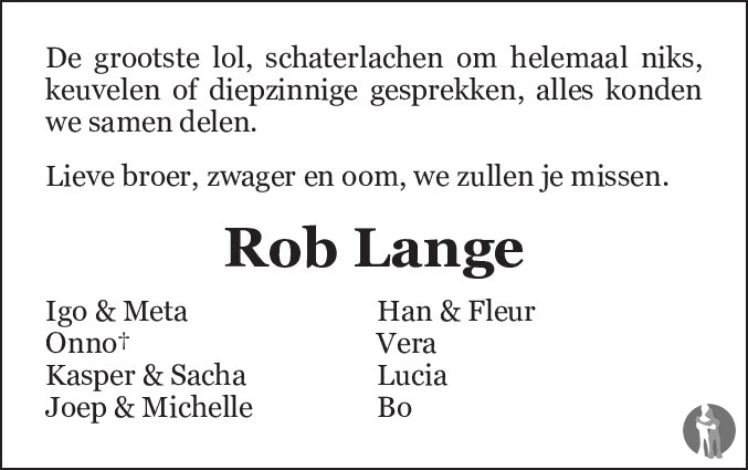 Rob Lange 19-12-2019 overlijdensbericht en condoleances - Mensenlinq.nl