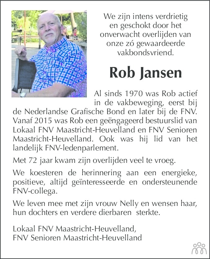 Rob Jansen 07-10-2020 overlijdensbericht en condoleances - Mensenlinq.nl
