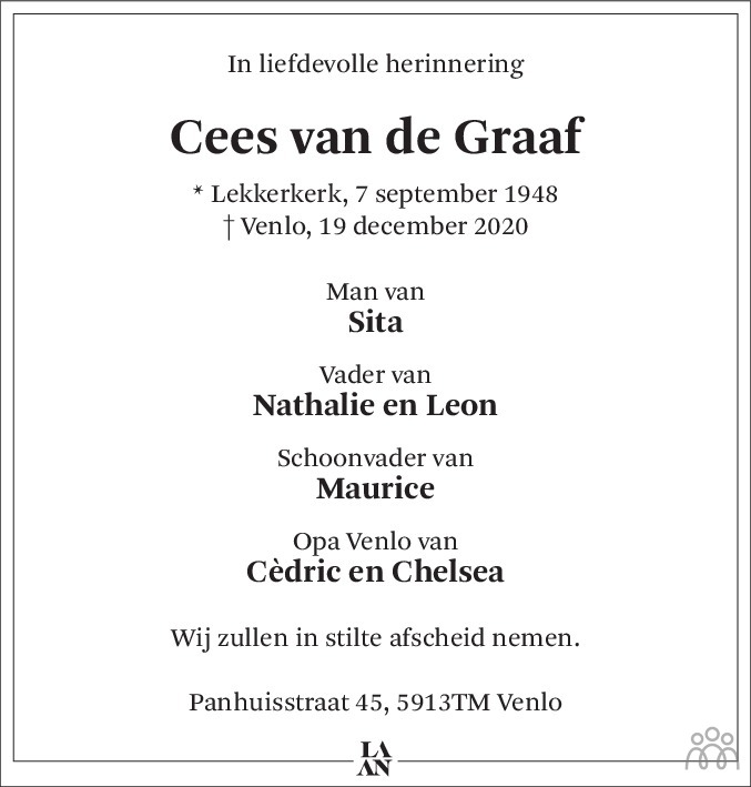 Cees van de Graaf 19-12-2020 overlijdensbericht en condoleances ...