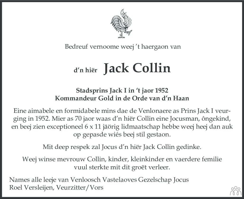 Jack Collin 23-12-2020 overlijdensbericht en condoleances - Mensenlinq.nl