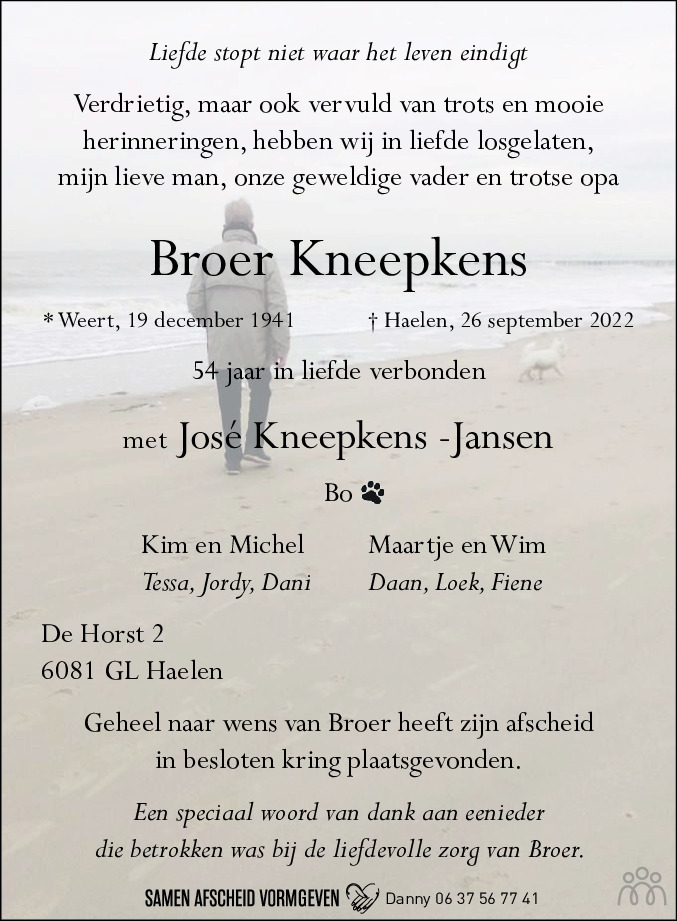 Broer Kneepkens 26-09-2022 overlijdensbericht en condoleances ...