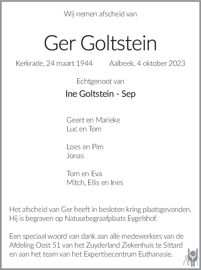 Ger Goltstein 04-10-2023 overlijdensbericht en condoleances - Mensenlinq.nl