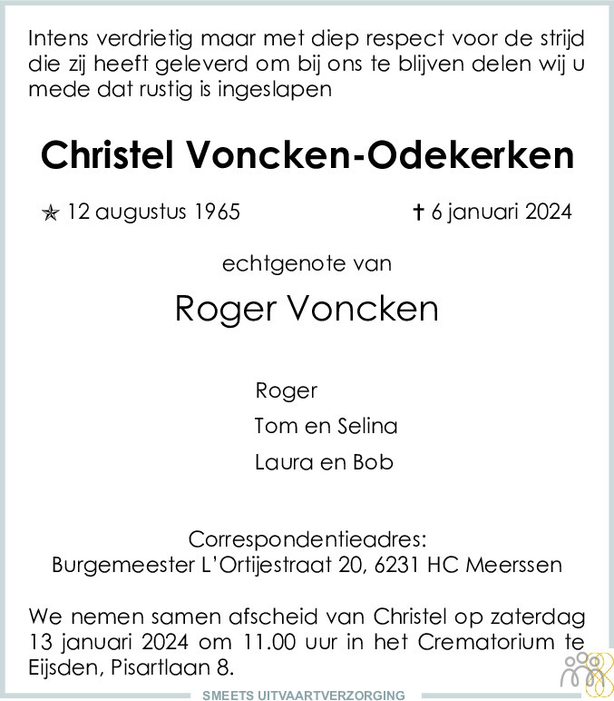 Christel Voncken-Odekerken 06-01-2024 overlijdensbericht en ...