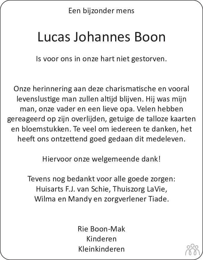 Lucas Johannes Boon (Luc) Boon 21-08-2021 overlijdensbericht en ...