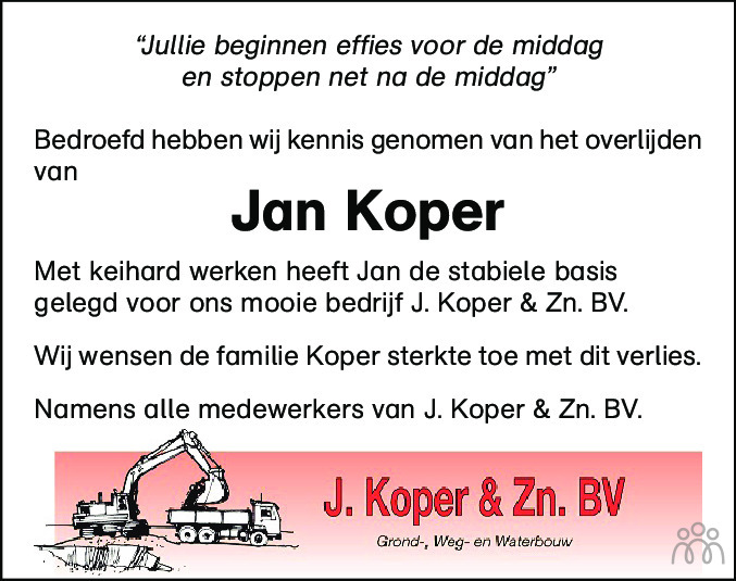 Jan Koper 06-11-2021 overlijdensbericht en condoleances - Mensenlinq.nl