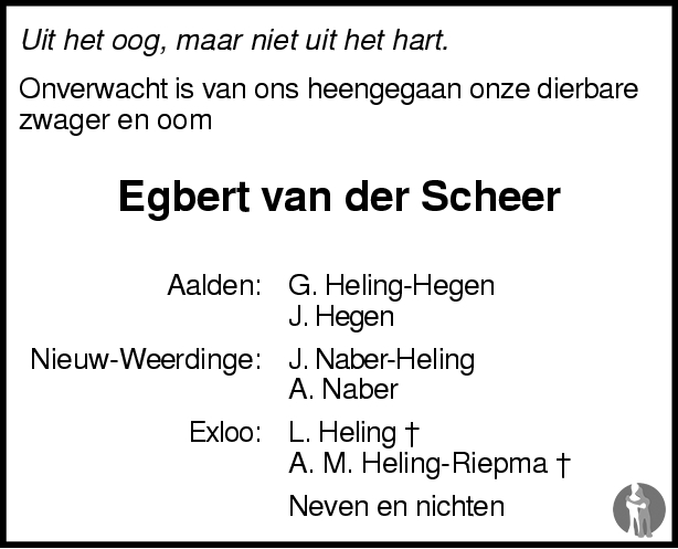 Egbert van der Scheer 13-01-2006 overlijdensbericht en condoleances ...