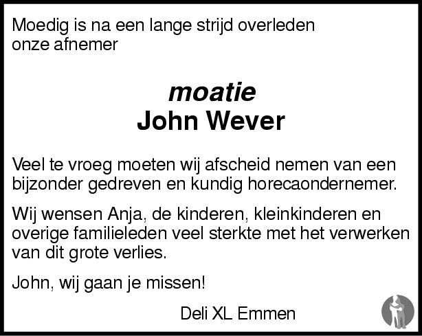 Johannes (John) Wever 19-01-2006 overlijdensbericht en condoleances ...