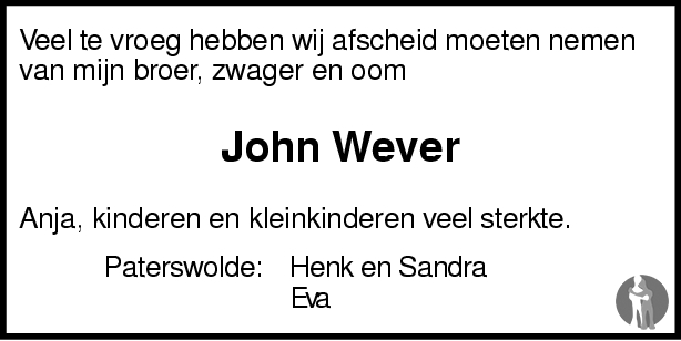 Johannes (John) Wever 19-01-2006 overlijdensbericht en condoleances ...