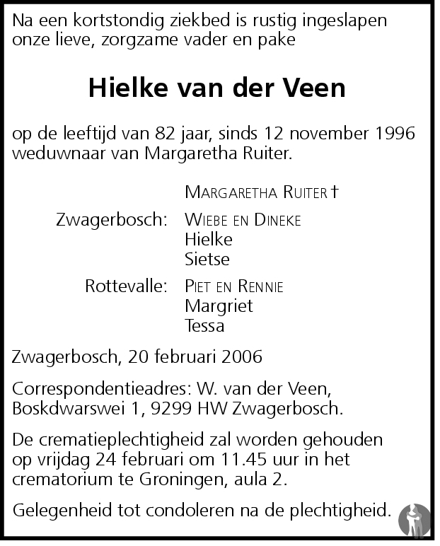 Hielke van der Veen 20-02-2006 overlijdensbericht en condoleances - Mensenlinq.nl