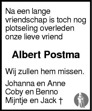 Albert Postma 02-01-2007 overlijdensbericht en condoleances - Mensenlinq.nl