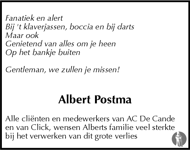 Albert Postma 02-01-2007 overlijdensbericht en condoleances - Mensenlinq.nl