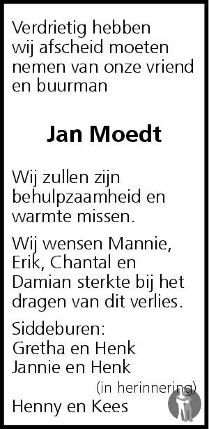 Jan Jacob Moedt 19-06-2007 overlijdensbericht en condoleances ...