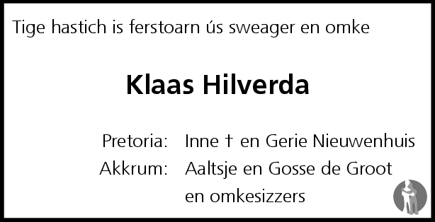 Klaas Hilverda 21-08-2007 overlijdensbericht en condoleances ...