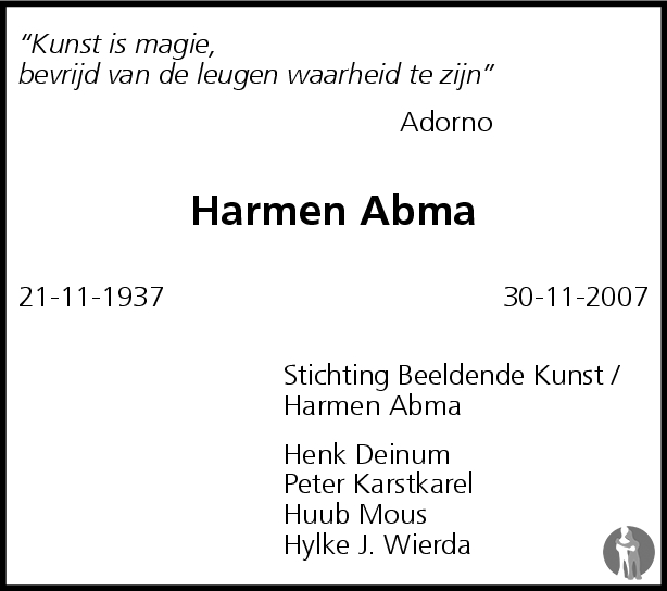 Harmen Abma 30-11-2007 overlijdensbericht en condoleances - Mensenlinq.nl