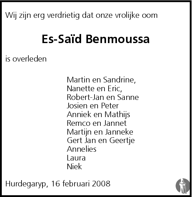 Es-Saïd Benmoussa 16-02-2008 overlijdensbericht en condoleances ...