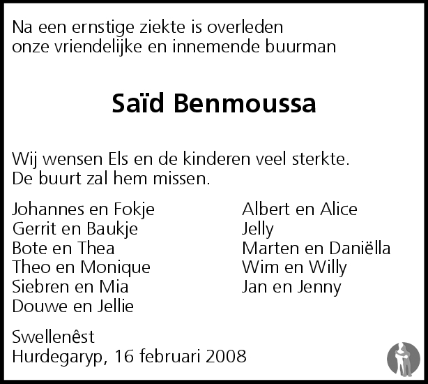 Es-Saïd Benmoussa 16-02-2008 overlijdensbericht en condoleances ...