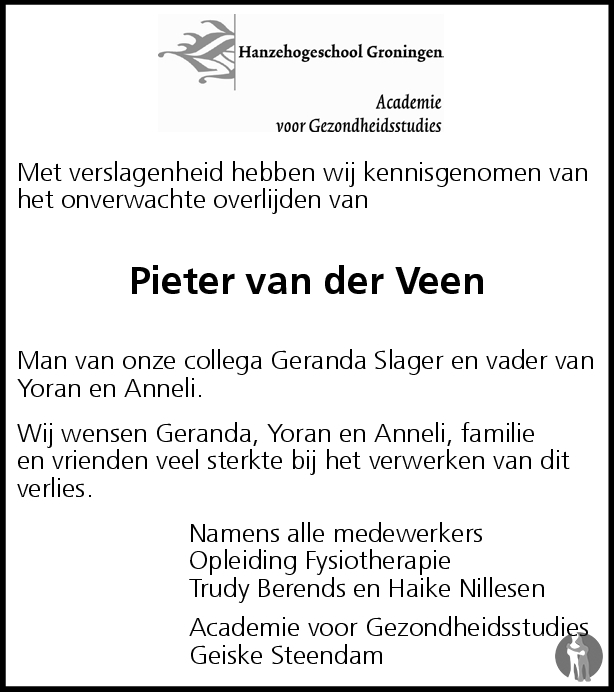 Pieter van der Veen 01-05-2008 overlijdensbericht en condoleances ...