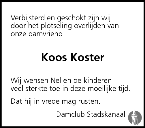 Koos Koster 15-02-2009 overlijdensbericht en condoleances - Mensenlinq.nl
