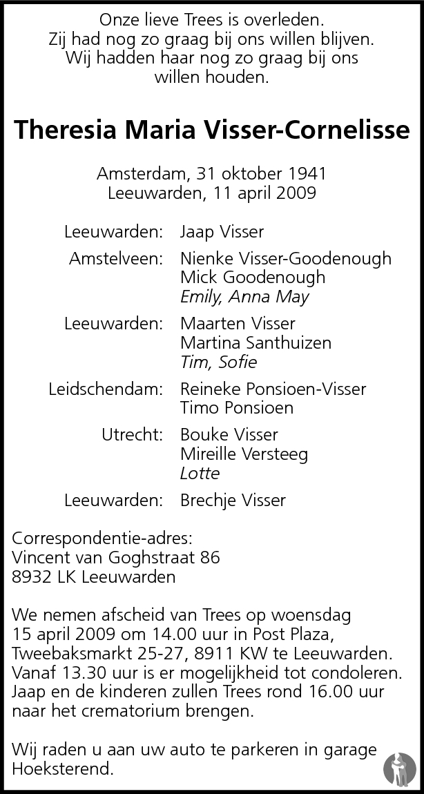 Theresia Maria (Trees) Visser - Cornelisse 11-04-2009 ...