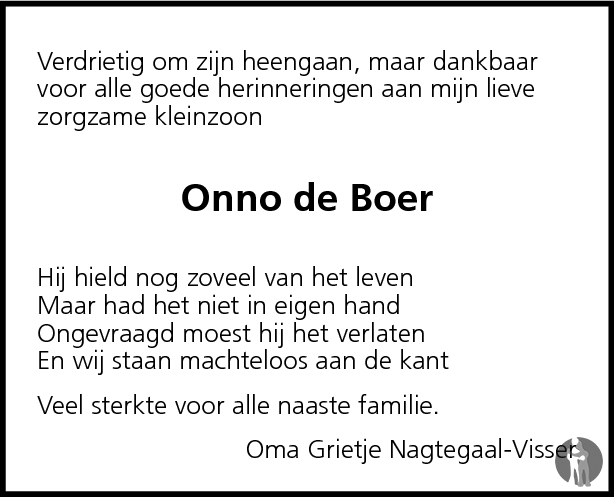 Onno de Boer 01-05-2009 overlijdensbericht en condoleances - Mensenlinq.nl