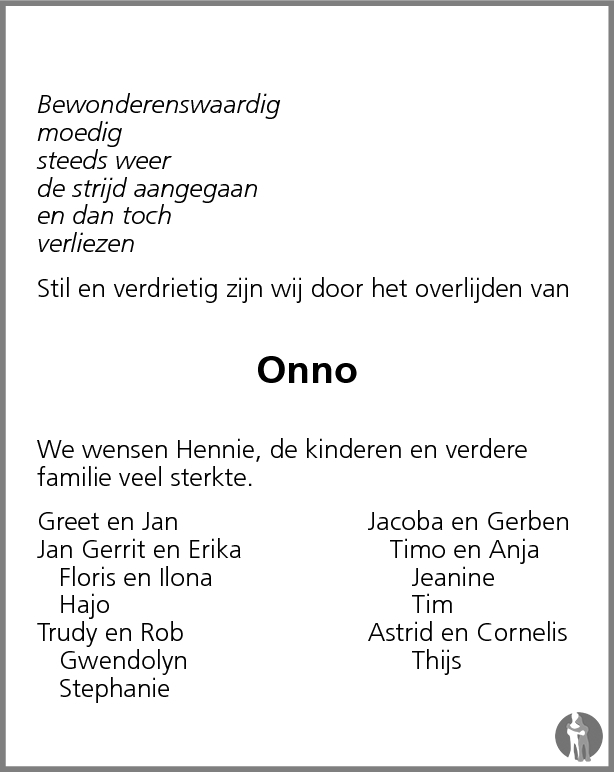 Onno de Boer 01-05-2009 overlijdensbericht en condoleances - Mensenlinq.nl