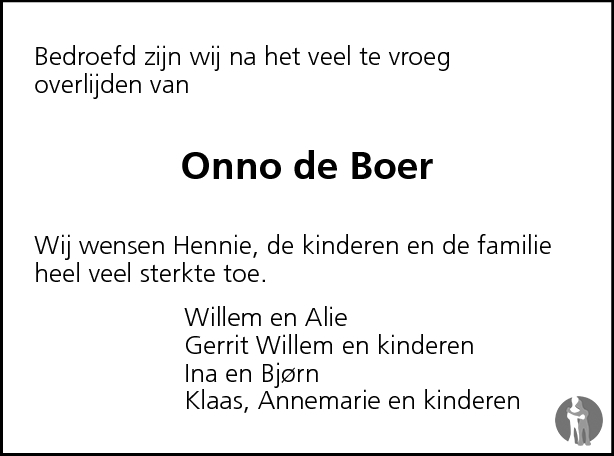 Onno de Boer 01-05-2009 overlijdensbericht en condoleances - Mensenlinq.nl