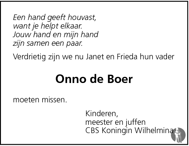 Onno de Boer 01-05-2009 overlijdensbericht en condoleances - Mensenlinq.nl