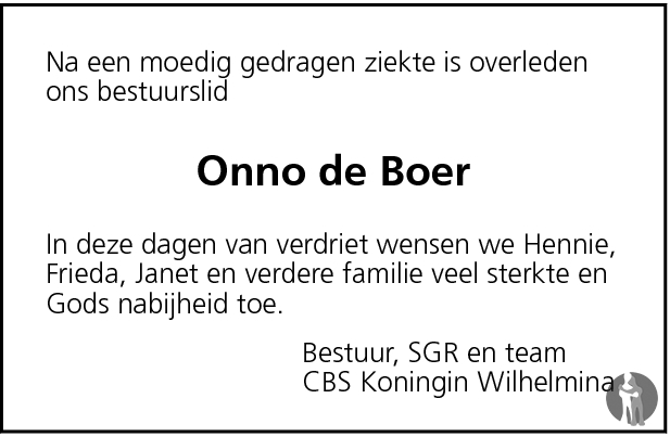 Onno de Boer 01-05-2009 overlijdensbericht en condoleances - Mensenlinq.nl