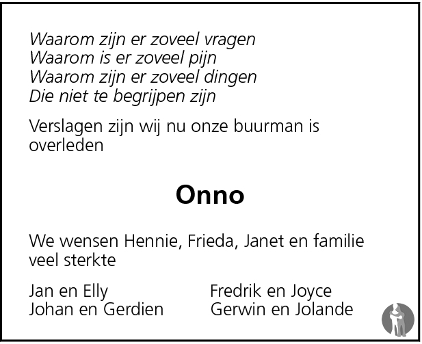 Onno de Boer 01-05-2009 overlijdensbericht en condoleances - Mensenlinq.nl