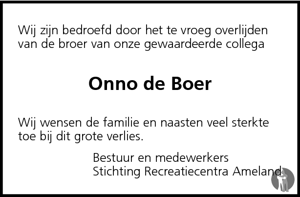 Onno de Boer 01-05-2009 overlijdensbericht en condoleances - Mensenlinq.nl