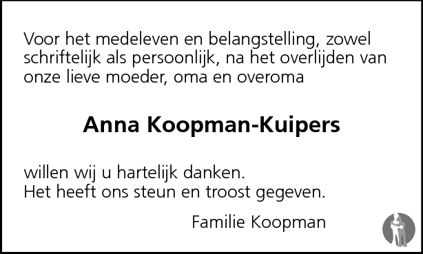 Anna Koopman - Kuipers 12-04-2009 overlijdensbericht en condoleances ...