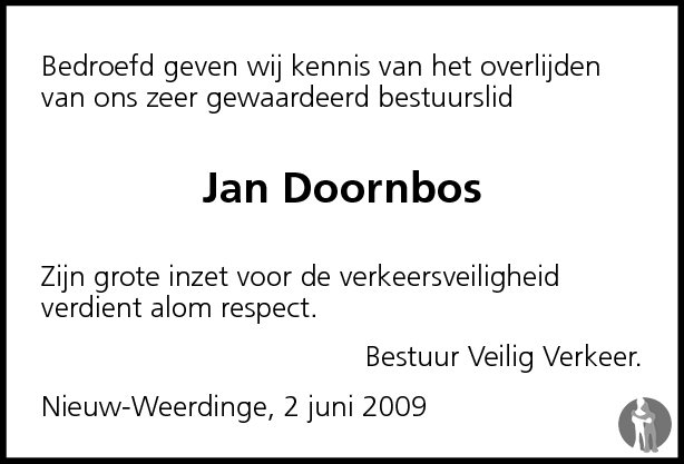 Jan Doornbos 01-06-2009 overlijdensbericht en condoleances - Mensenlinq.nl