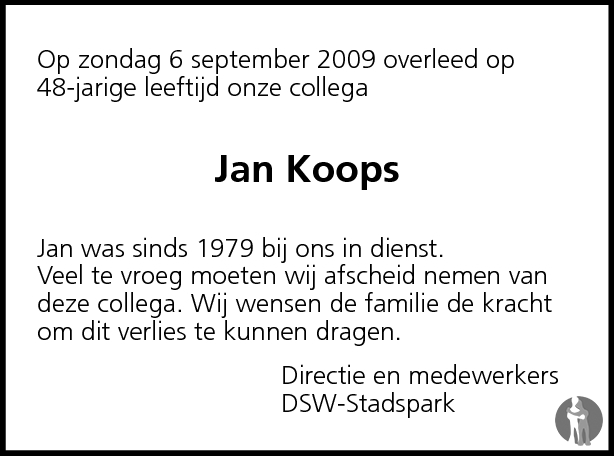 Jan Koops 06-09-2009 overlijdensbericht en condoleances - Mensenlinq.nl