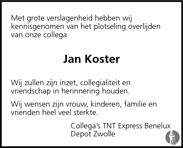 Jan Koster 23-11-2009 overlijdensbericht en condoleances - Mensenlinq.nl