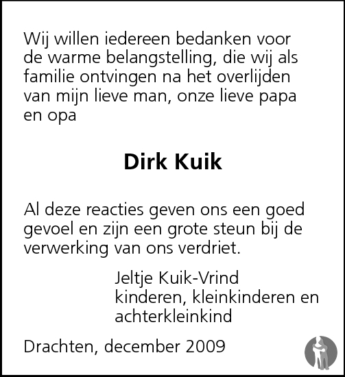 Dirk Kuik 26-10-2009 overlijdensbericht en condoleances - Mensenlinq.nl