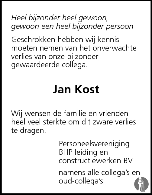 Jan Kost 12-04-2010 overlijdensbericht en condoleances - Mensenlinq.nl