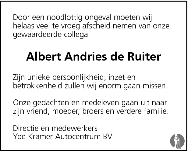 Albert Andries de Ruiter 20-05-2010 overlijdensbericht en condoleances ...
