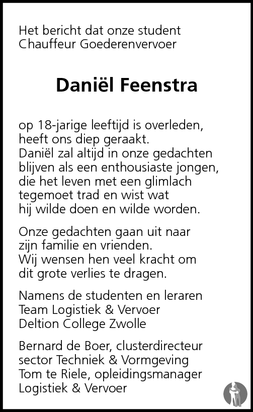 Daniël Christian Feenstra 12-06-2010 overlijdensbericht en condoleances ...